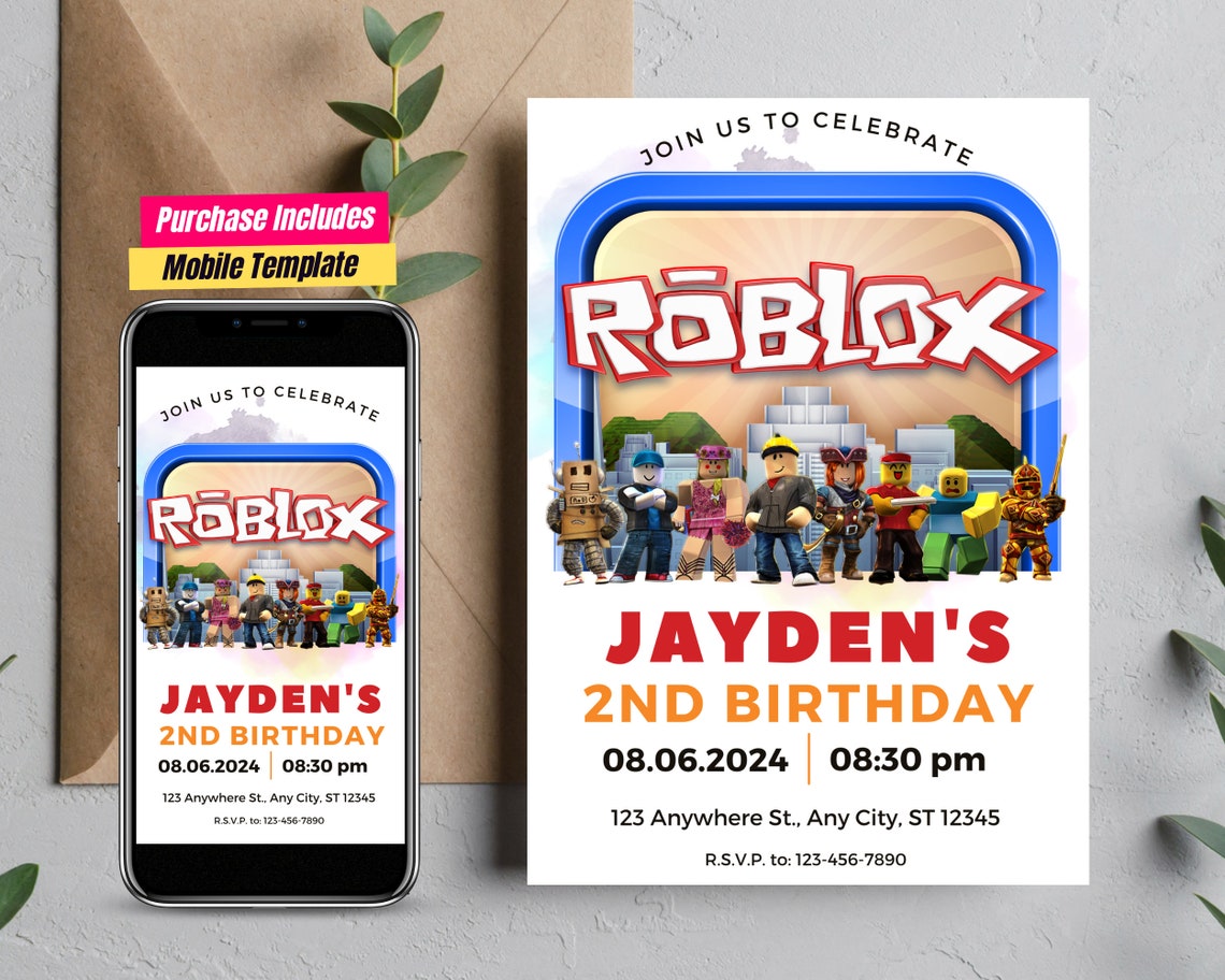 Personalised Roblox Kid Invitation and Thank You Tag Roblox Thanks for ...