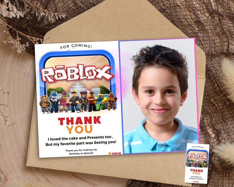 Personalised Roblox Kid Invitation and Thank You Tag Roblox Thanks for ...