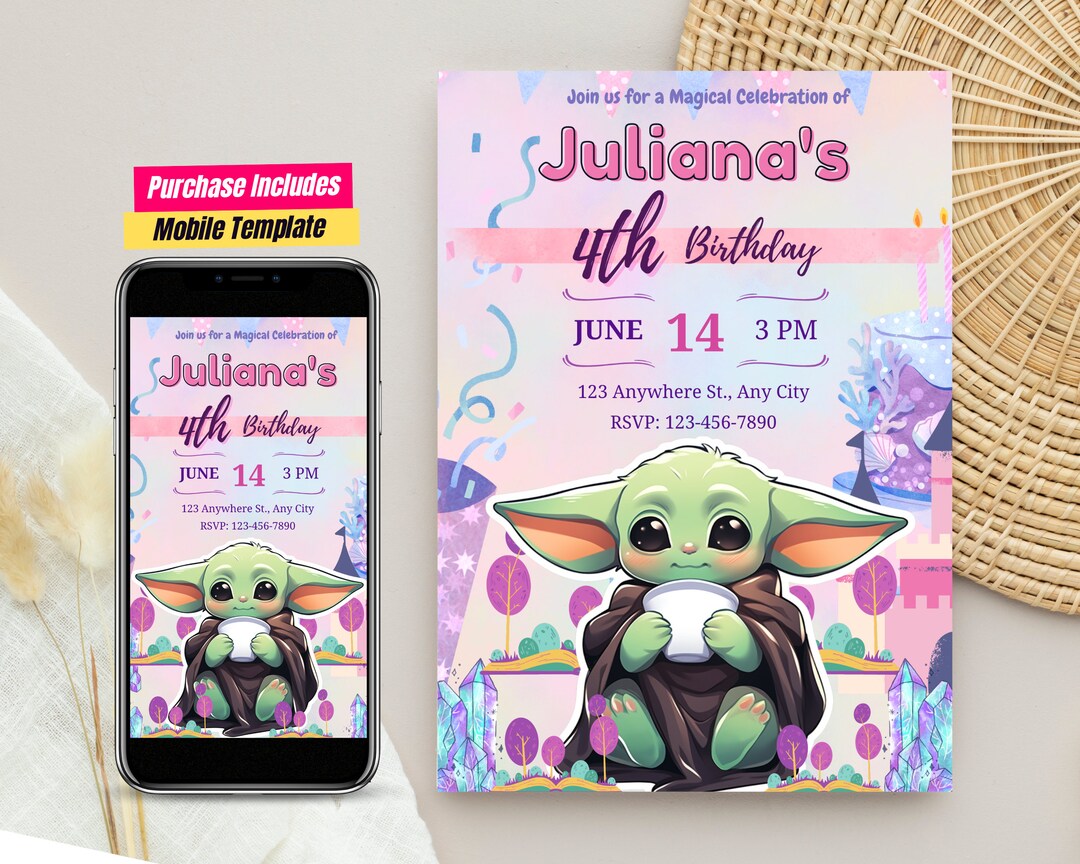 Invitación de fiesta de Grogu, Starwars bebé yoda grogu invitación ...