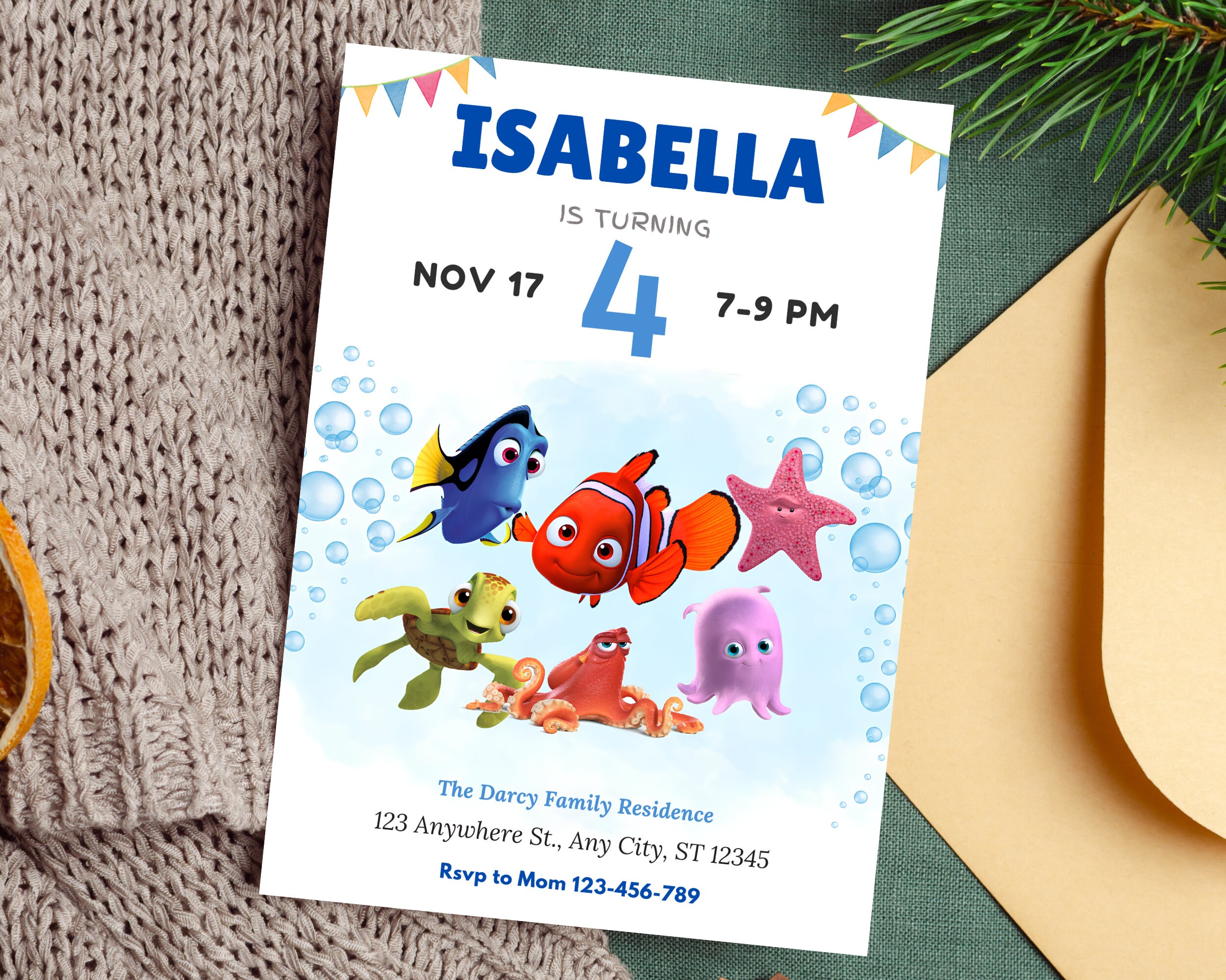 Printable Nemo Birthday Invitation, Dory Invite, Under the Sea Party ...