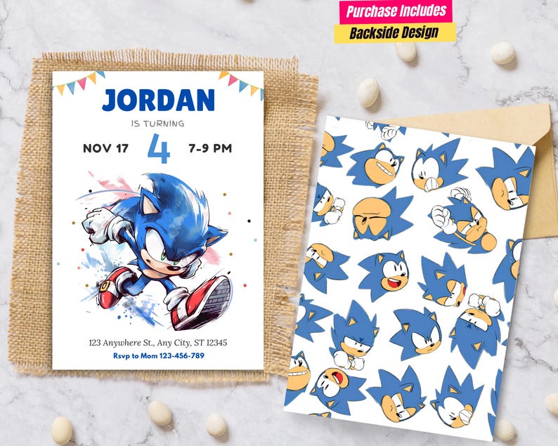 Sonic the Hedgehog Invitation Sonic Birthday Card Sonic Themed Birthday ...