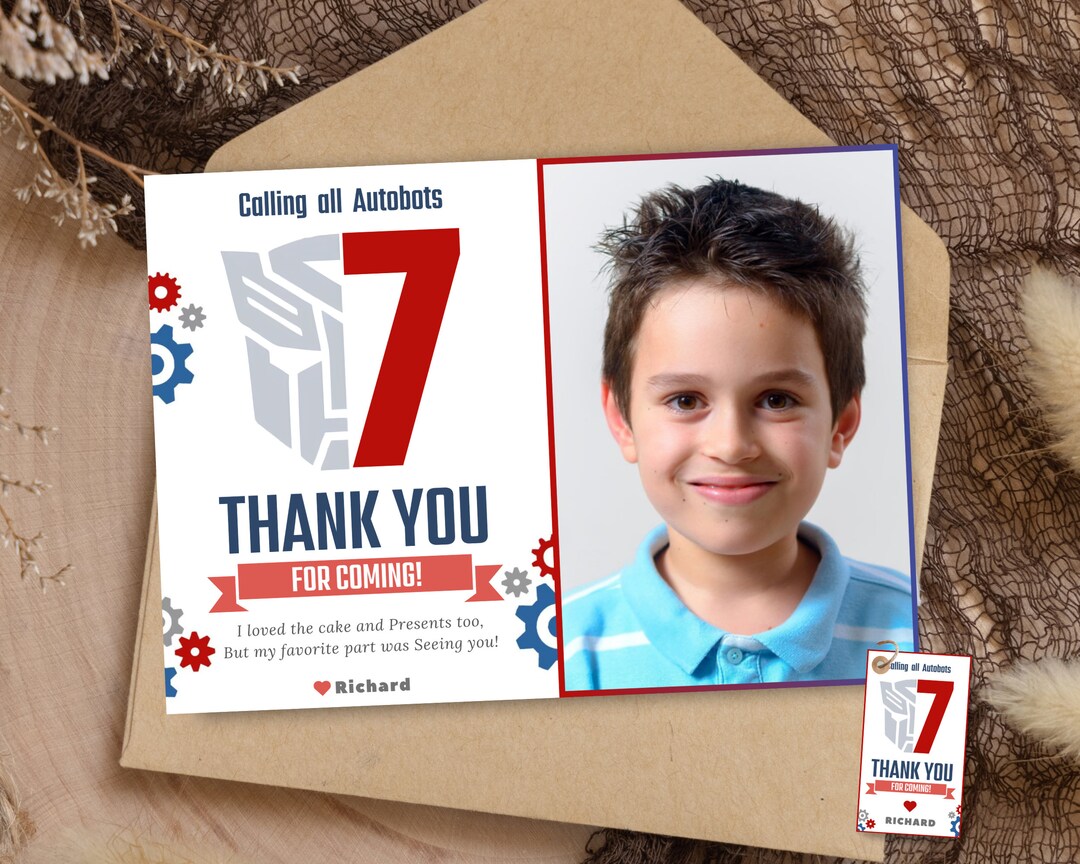 Personalised Transformers Photo Thank You Cards 7th Transformer Thank ...