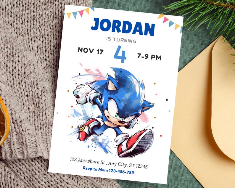 Sonic the Hedgehog Invitation Sonic Birthday Card Sonic Themed Birthday ...