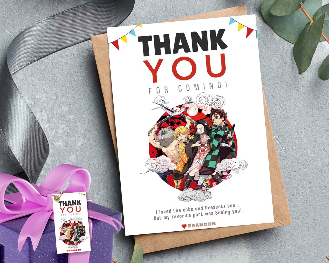 Demon Slayer Thank You Card & Tag Anime Themed Gratitude Notes Perfect ...