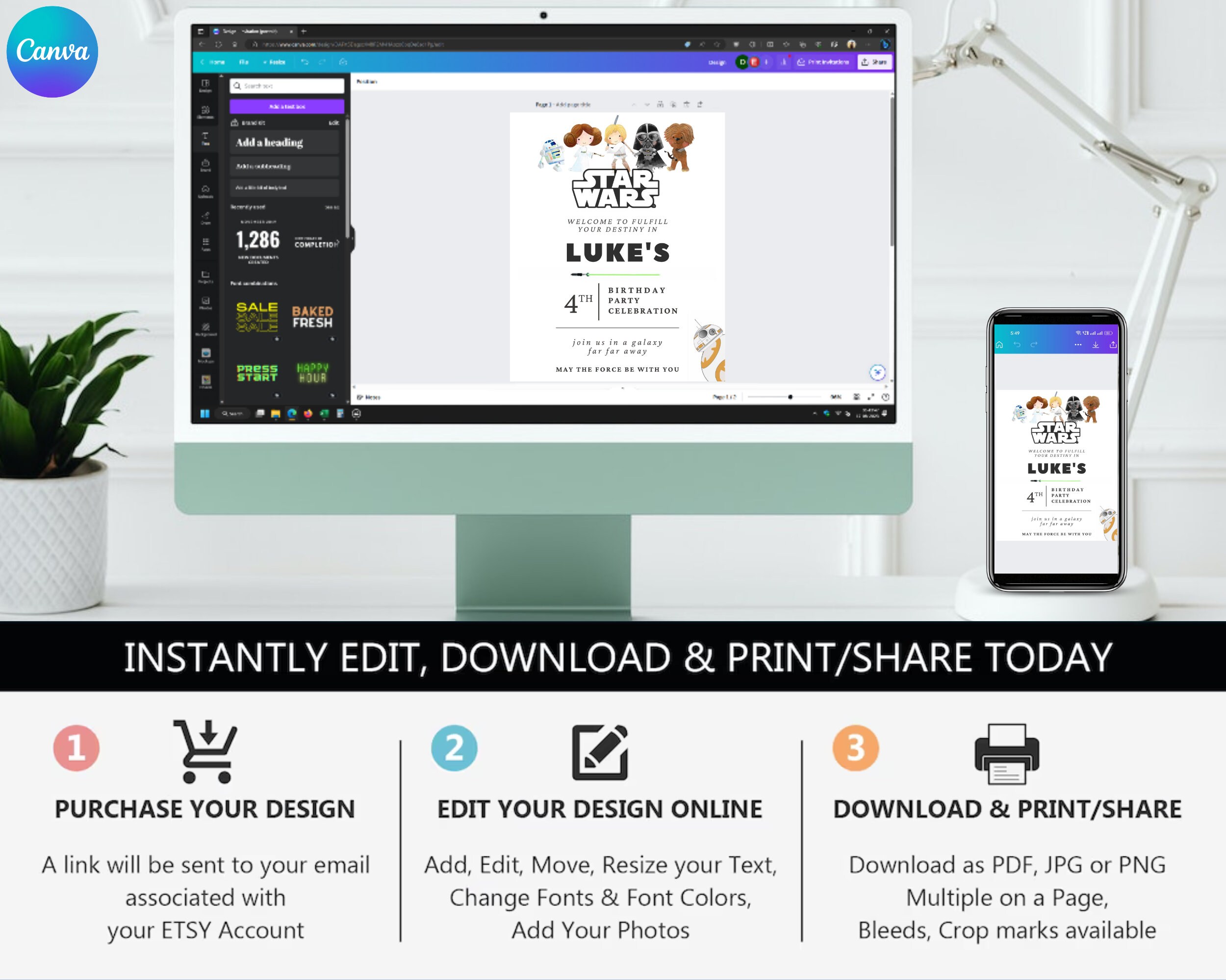 Editable Star Wars Welcome Sign Birthday Party Birthday Invitations ...