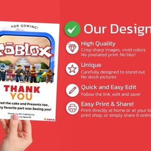 Personalised Roblox Kid Invitation and Thank You Tag Roblox Thanks for ...
