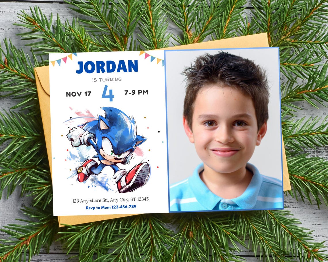 Sonic the Hedgehog Invitation Sonic Birthday Card Sonic Themed Birthday ...