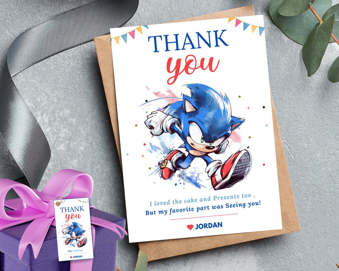 Sonic the Hedgehog Thank You Cards Sonic Inspired Thank You Tags Blue ...