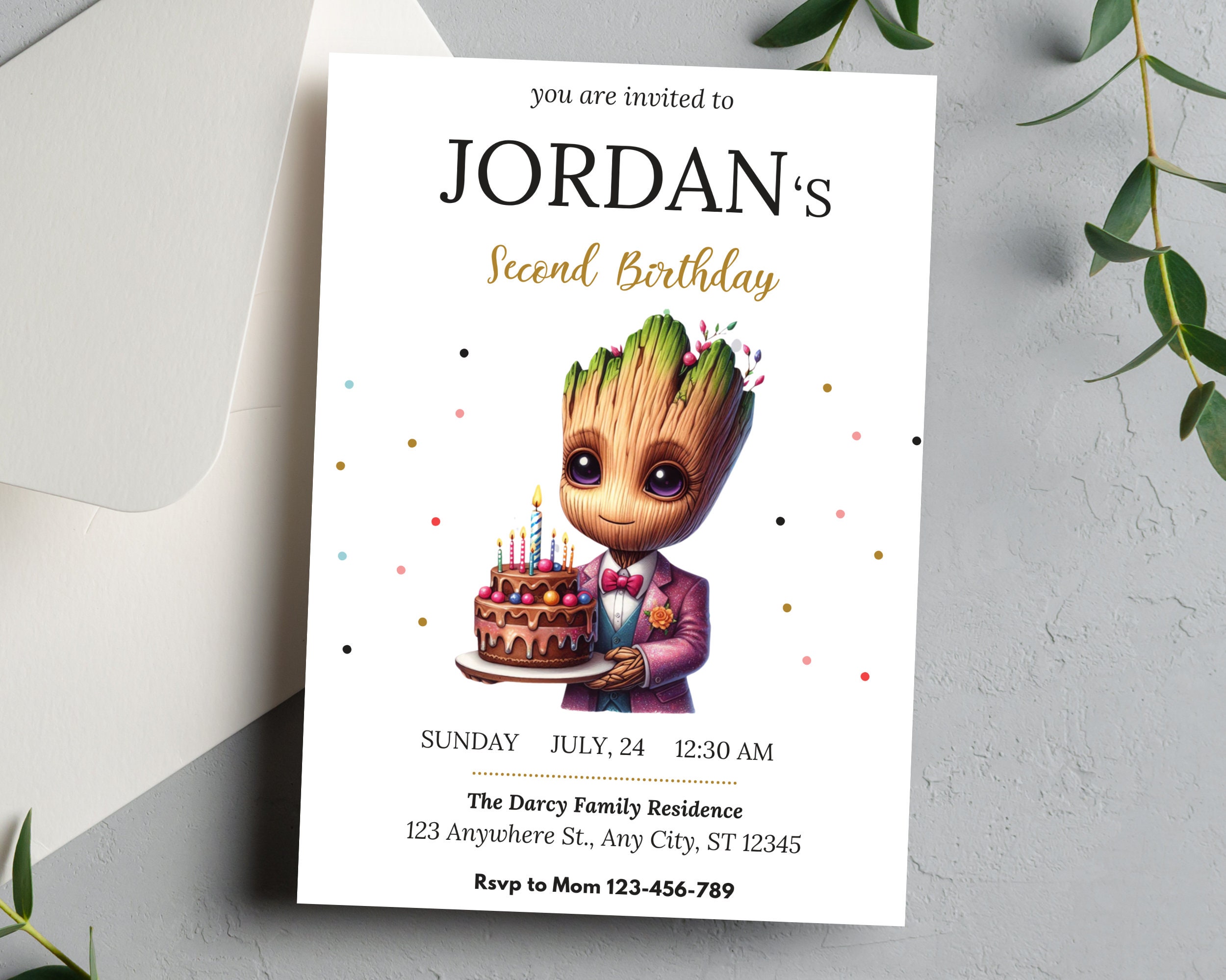 Groot Birthday Invitation Template, Printable Birthday Party Invitation ...