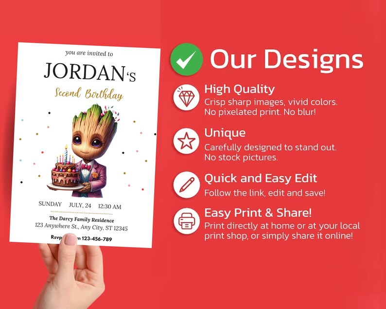 Groot Birthday Invitation Template, Printable Birthday Party Invitation ...