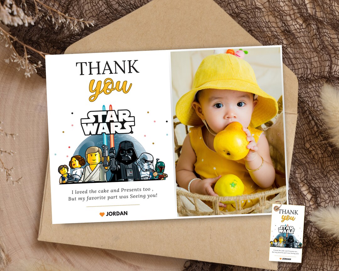 Star Wars Thank You Photo Note Jedi Appreciation Card for Birthday ...