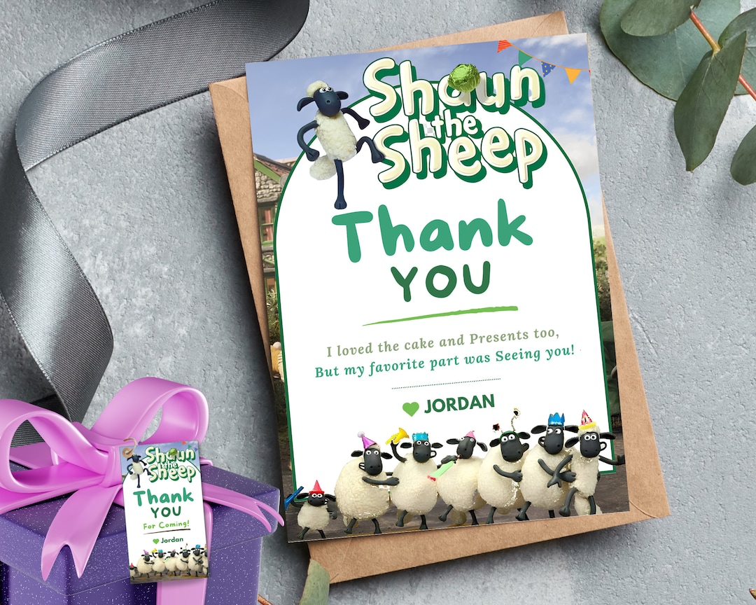 Shaun the Sheep Thank You Card Farm Animal Sheeps Gratitude Notes for ...