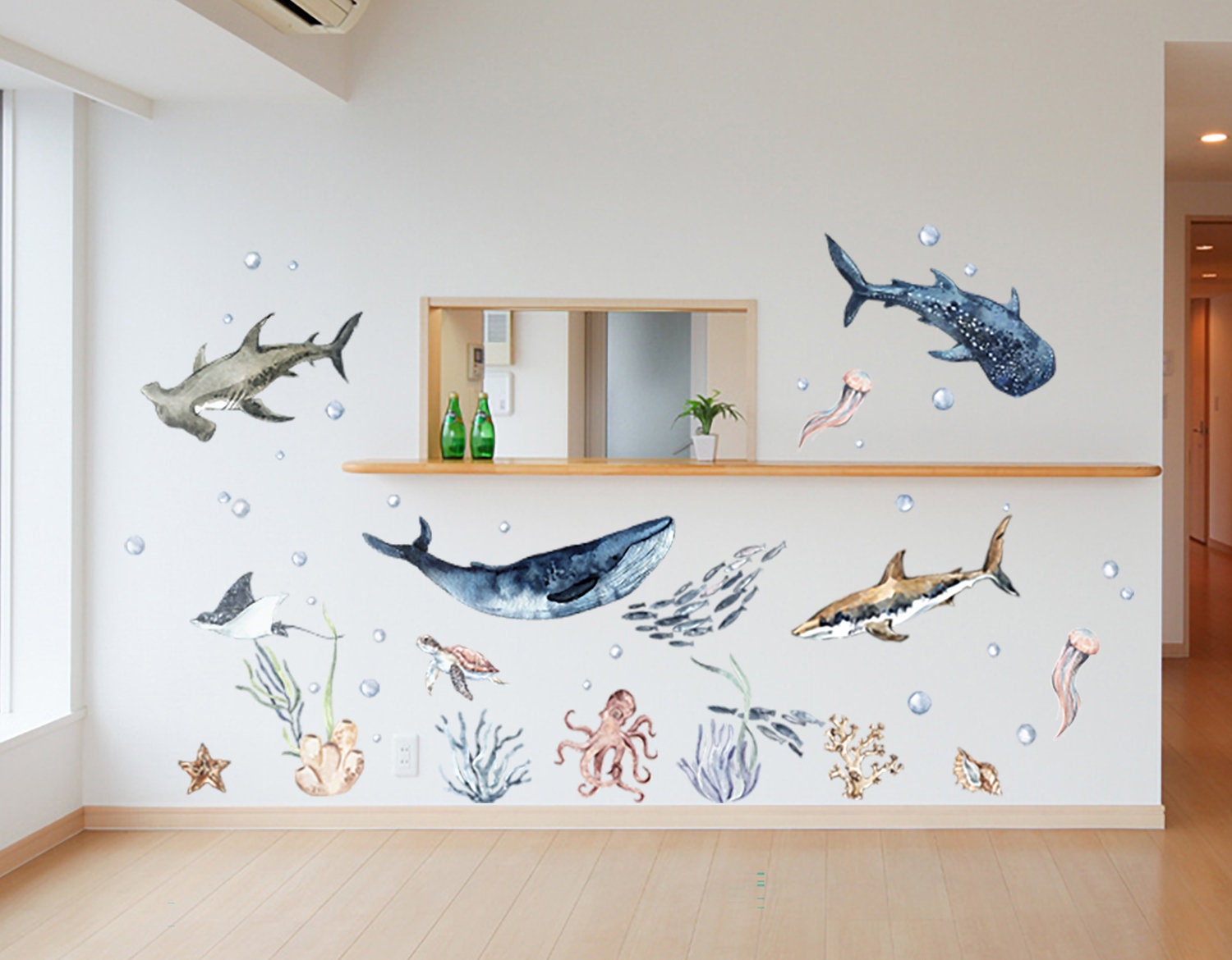 Underwater Wall Decals Set,watercolor Whale Shark Wall Decal Stickers ...
