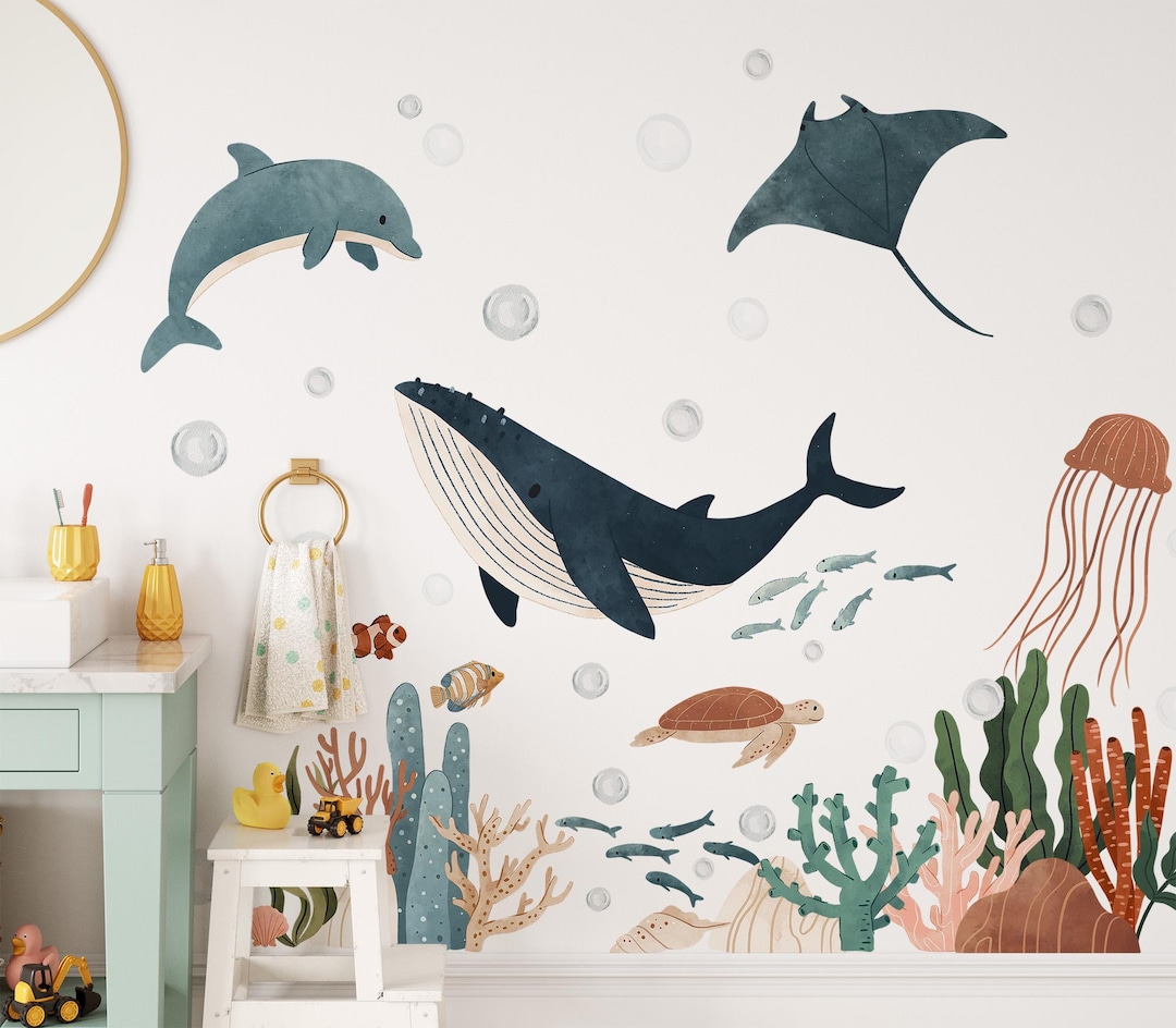 Underwater Wall Decal Decor Watercolor Ocean Life Wall Decal Stickers ...