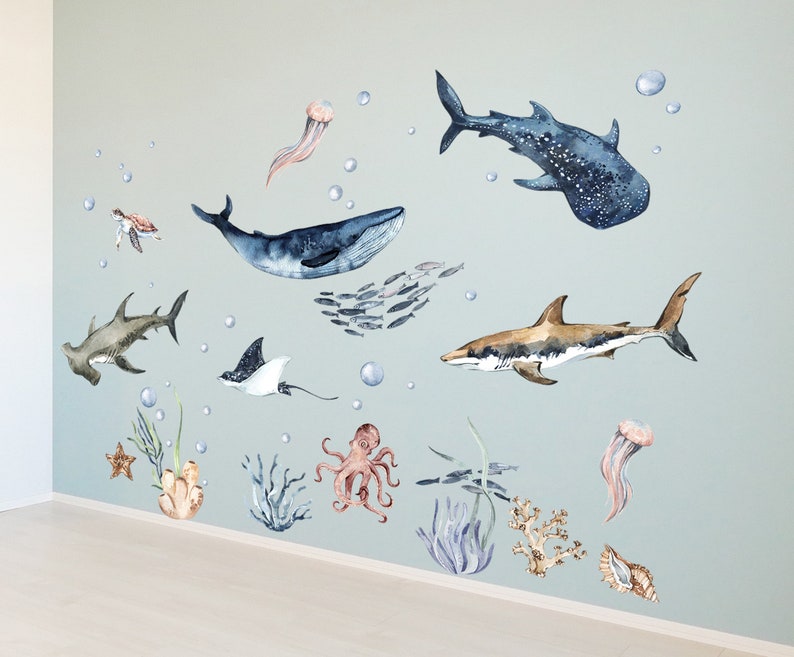 Underwater Wall Decals Set,watercolor Whale Shark Wall Decal Stickers ...