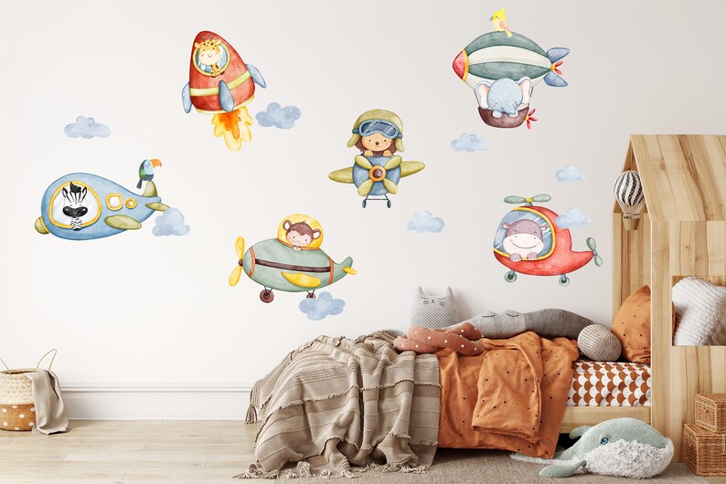Woodland Animals Air Transport Wall Decals Watercolor Nursery Wall ...