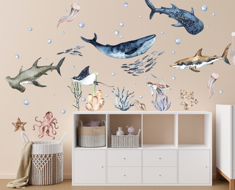 Underwater Wall Decals Set,watercolor Whale Shark Wall Decal Stickers ...