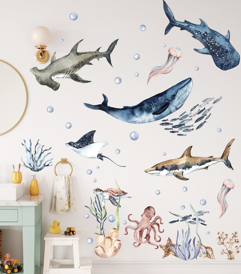 Underwater Wall Decals Set,watercolor Whale Shark Wall Decal Stickers ...