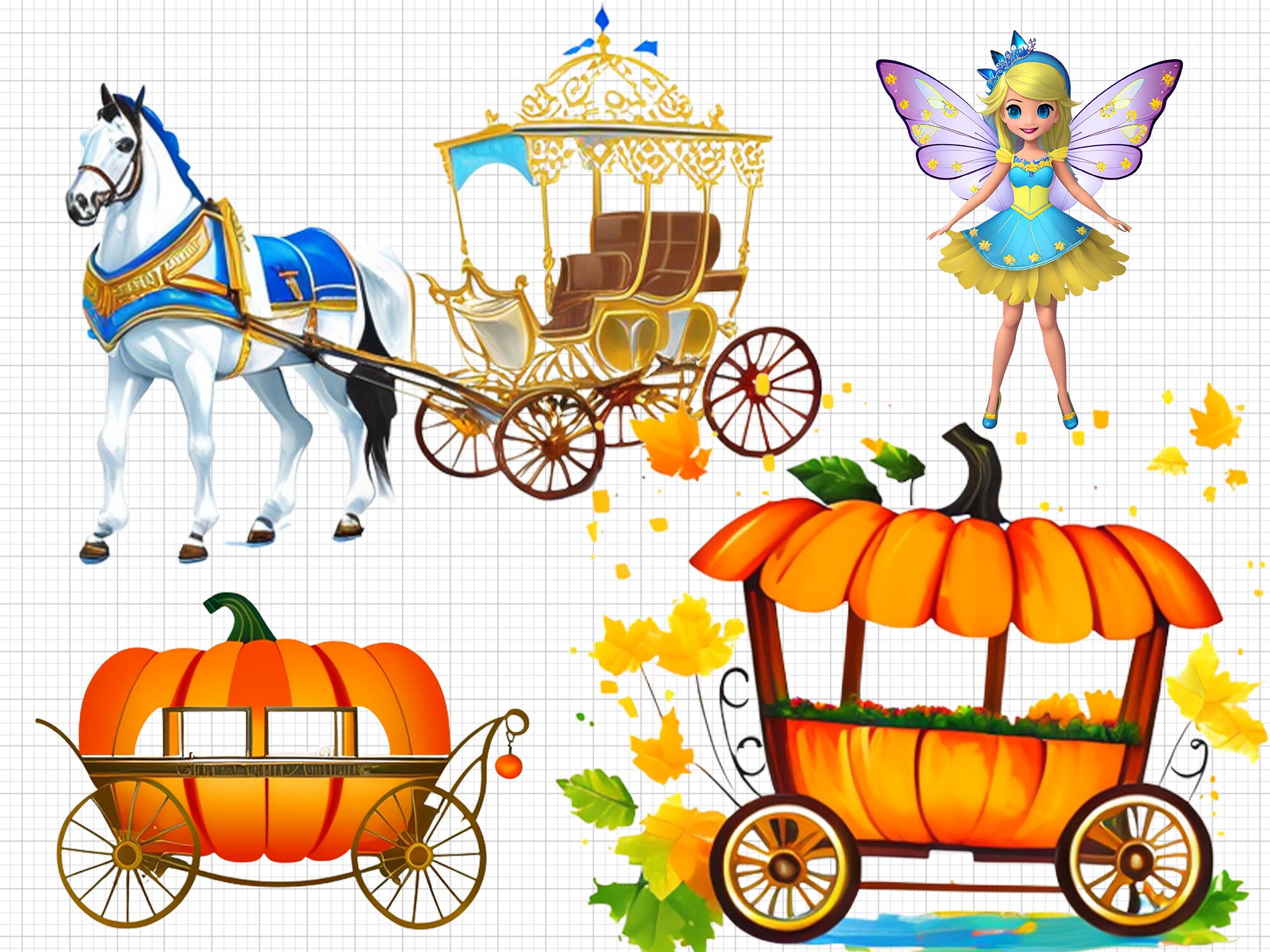 Cinderella Clipart, Fairy Tale Princess, Glass Slipper, Castle, Pumpkin ...