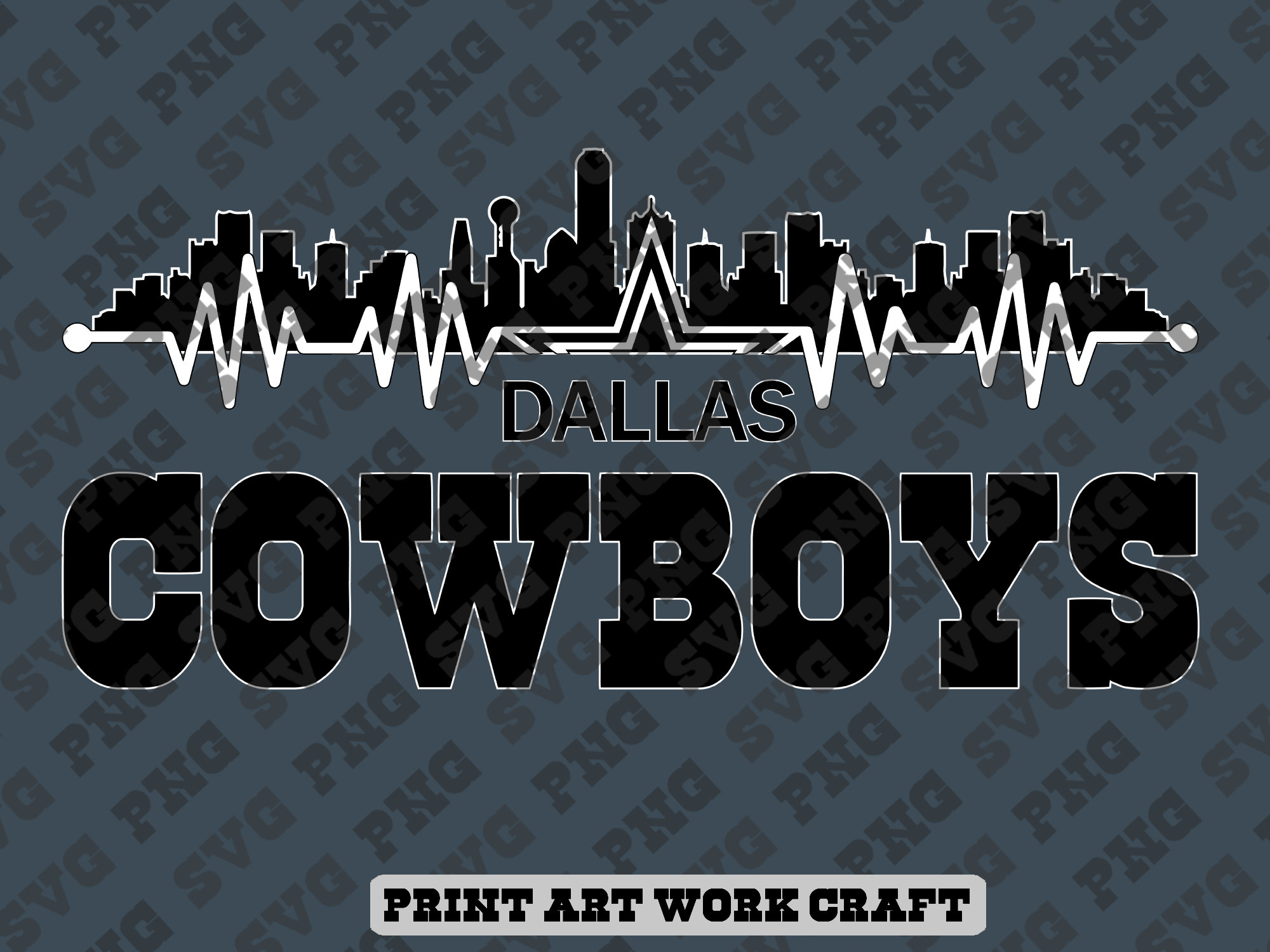 Heartbeat Graph Dallas Skyline Silhouette ,cowboys Football Svg ...
