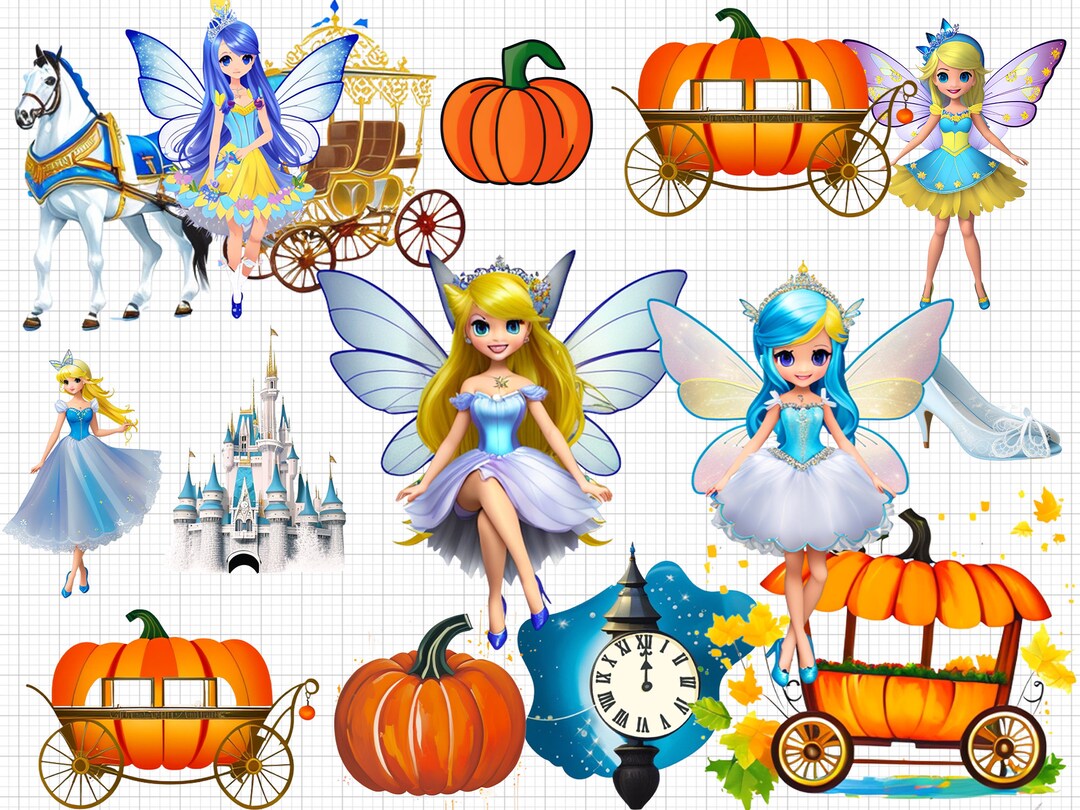 Cinderella Clipart, Fairy Tale Princess, Glass Slipper, Castle, Pumpkin ...