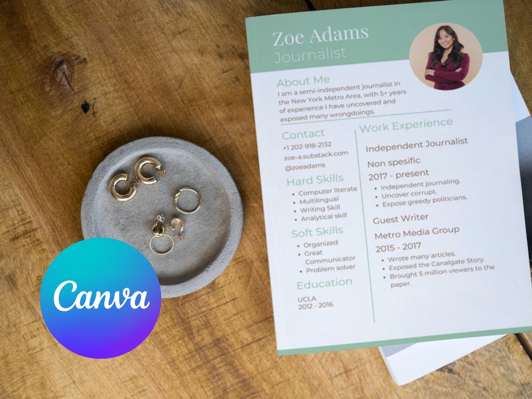 Horizontal Block Resume Template Canva References Cover Letter PDF ...