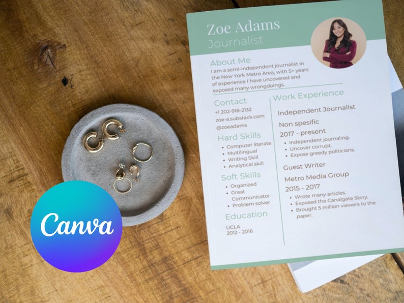 Horizontal Block Resume Template Canva References Cover Letter PDF ...