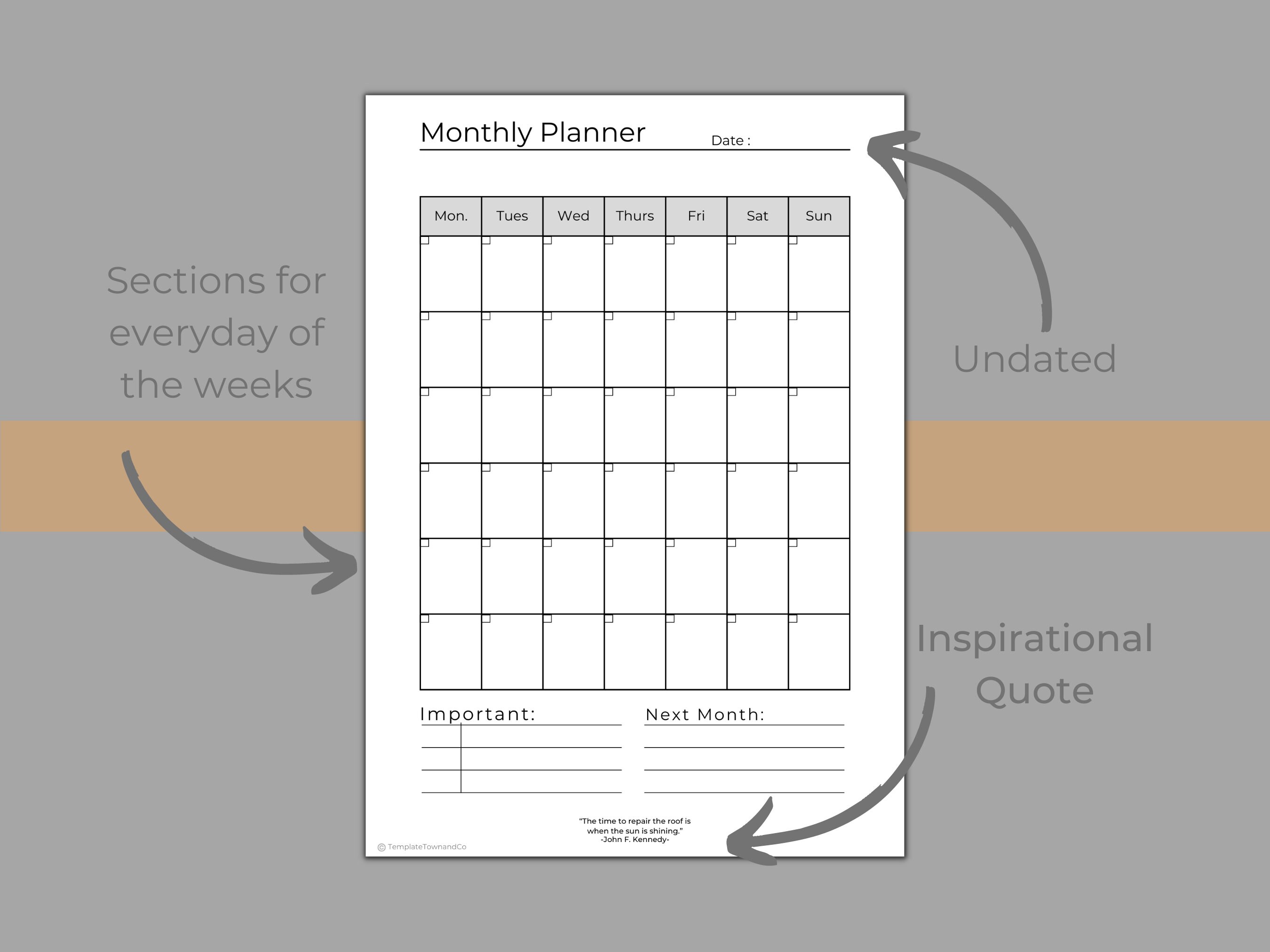 Minimalist Monthly Planner Template Kindle Scribe PDF Instant Download ...