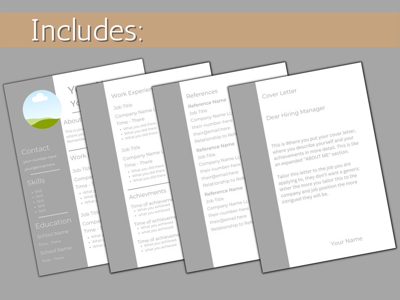 Vertical Block Resume Template Canva References Cover - Etsy
