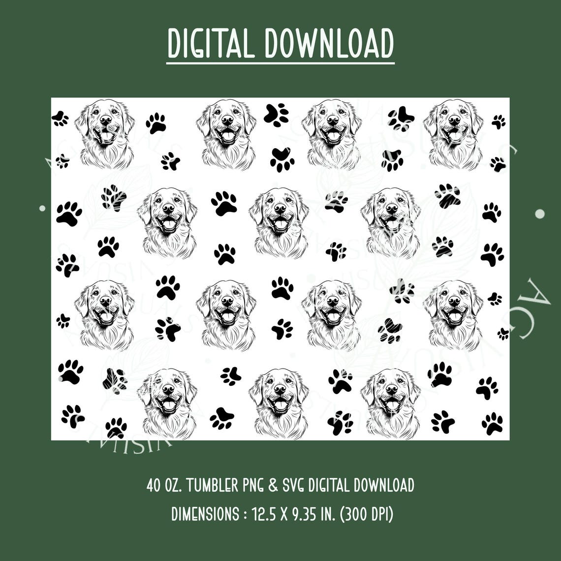 Golden Retriever Paw Print Pattern 40 Oz. Laser Engraved Digital Design ...