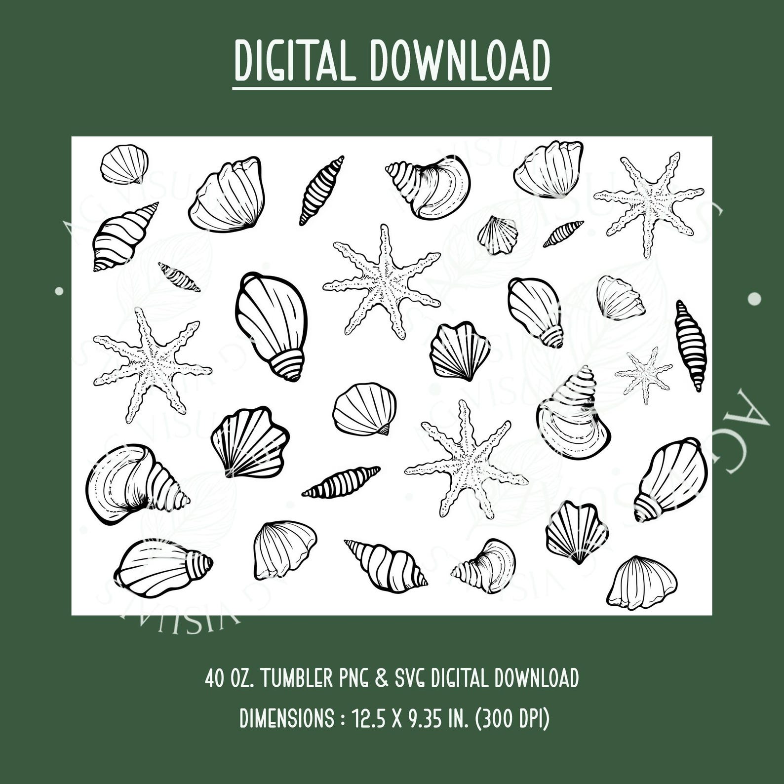Seashell Pattern 40 Oz. Laser Engraved Digital Design PNG,SVG File ...