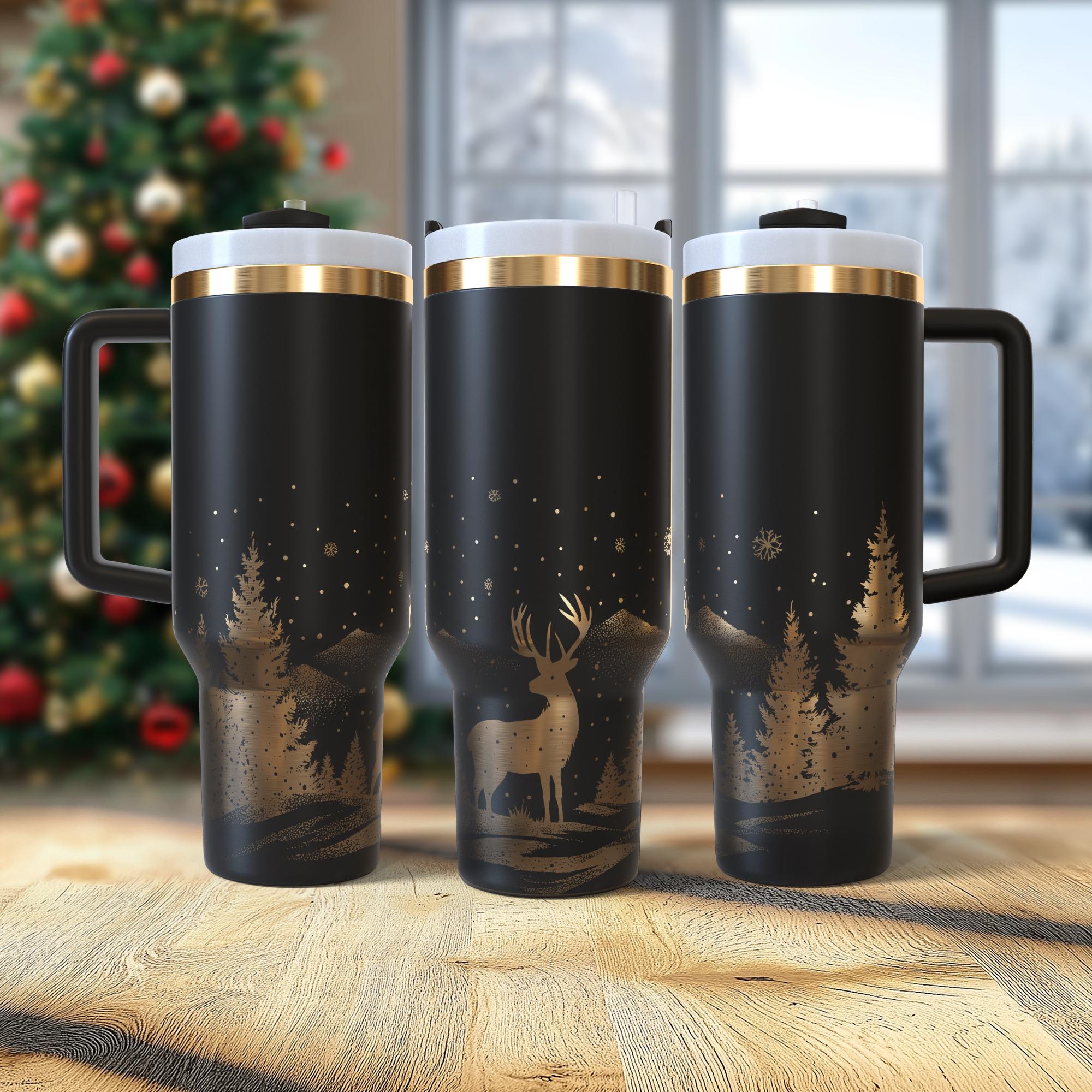 Reindeer in Snow Forest 40 Oz. Laser Engraved Digital Design PNG,SVG ...