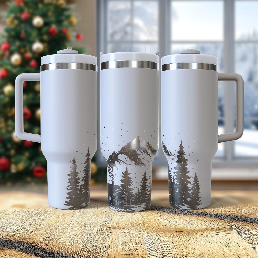 Snow Cabins in Woods 40 Oz. Laser Engraved Digital Design PNG,SVG File ...