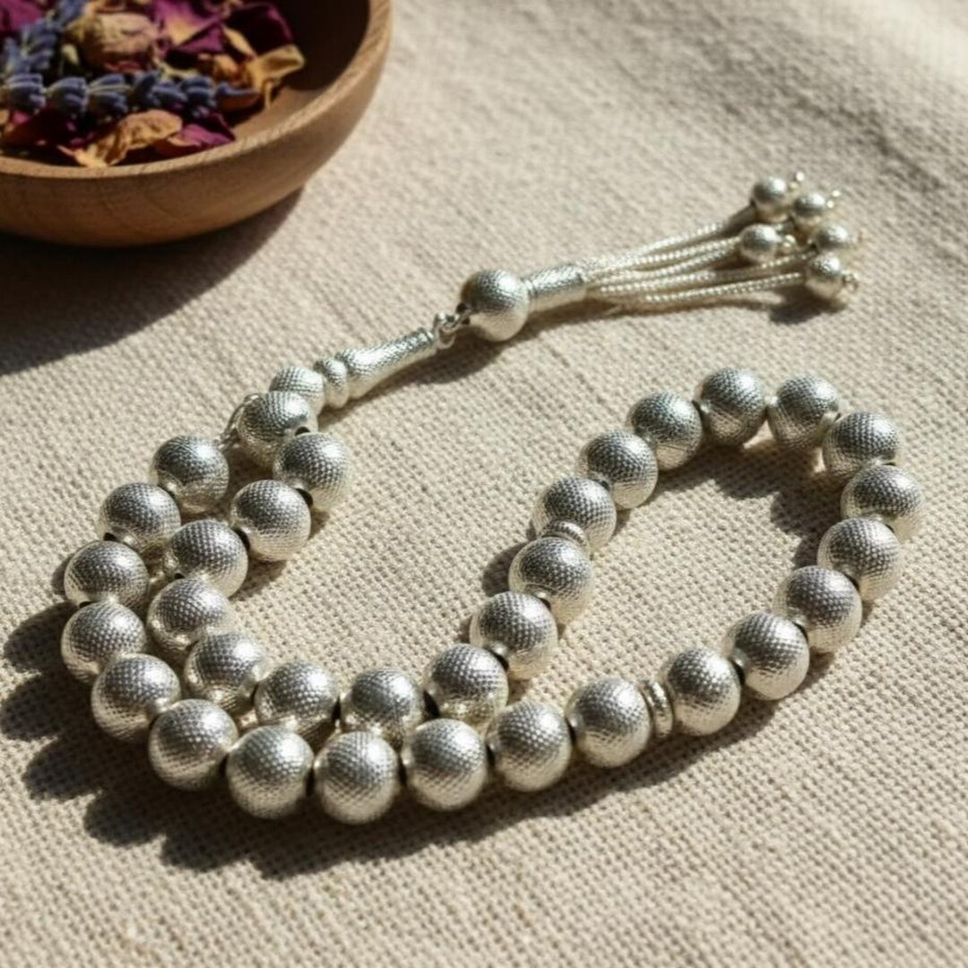 Sterling Silver Tasbih: 33-bead Muslim Prayer Beads With Tassel - Etsy