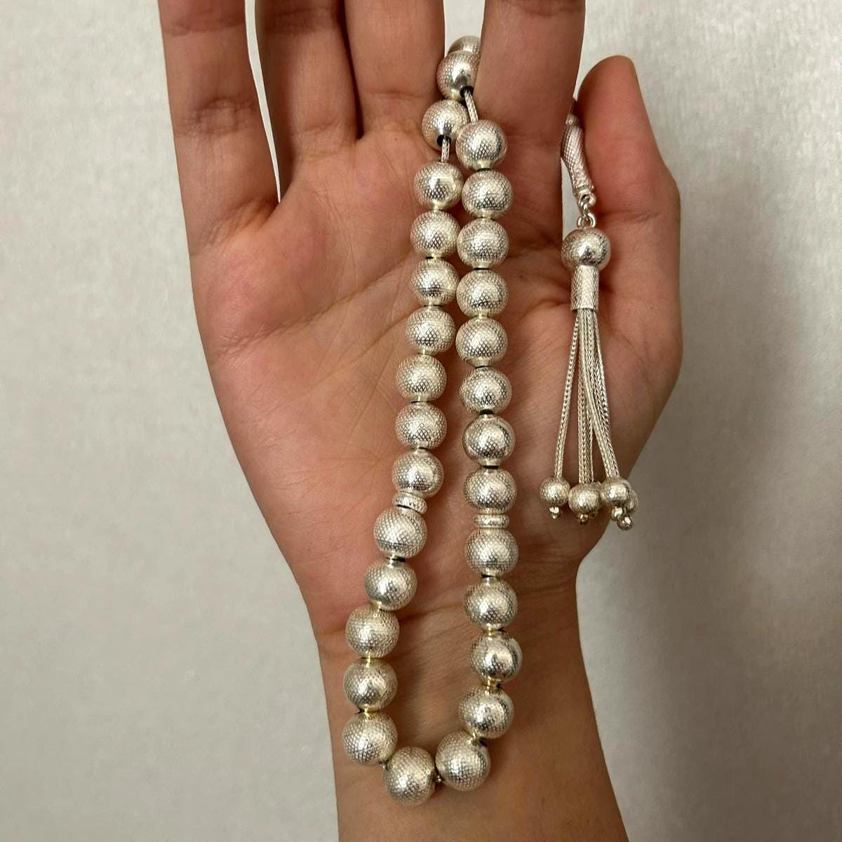 Sterling Silver Tasbih: 33-bead Muslim Prayer Beads With Tassel - Etsy