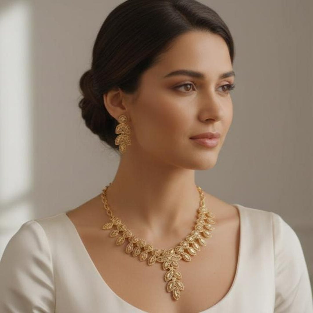 Gold Plated Turkish Bridal Jewelry Set | Necklace, Earrings and ...