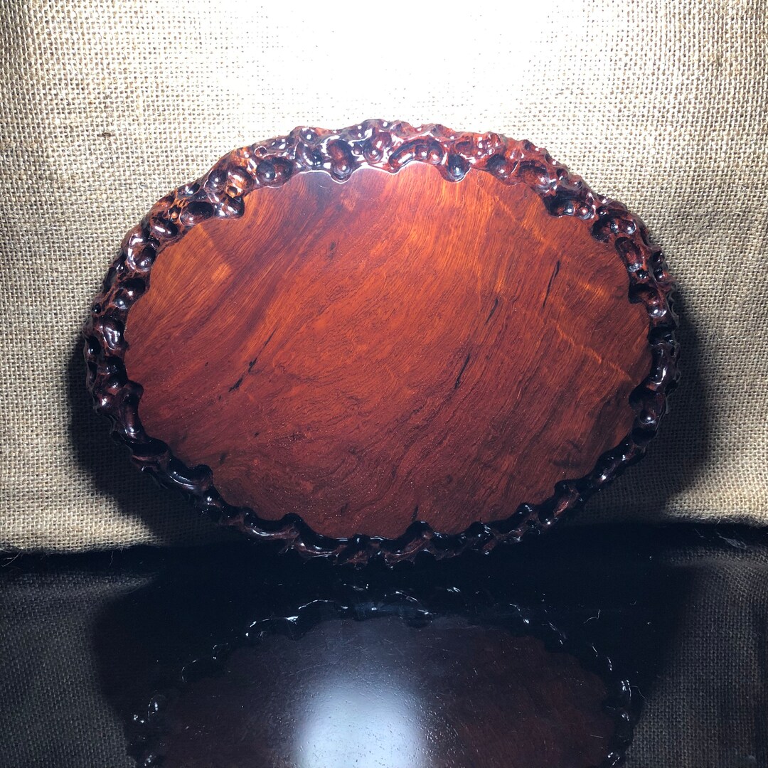 Oval Wooden Stand With Padauk , Pattern Sculpture Handmade, Wooden ...