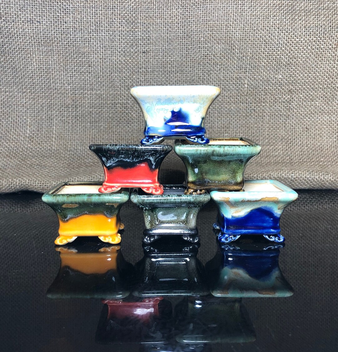 Miniature Glazed Ceramic Bonsai Pots (set of 3), Only One is Made - Etsy