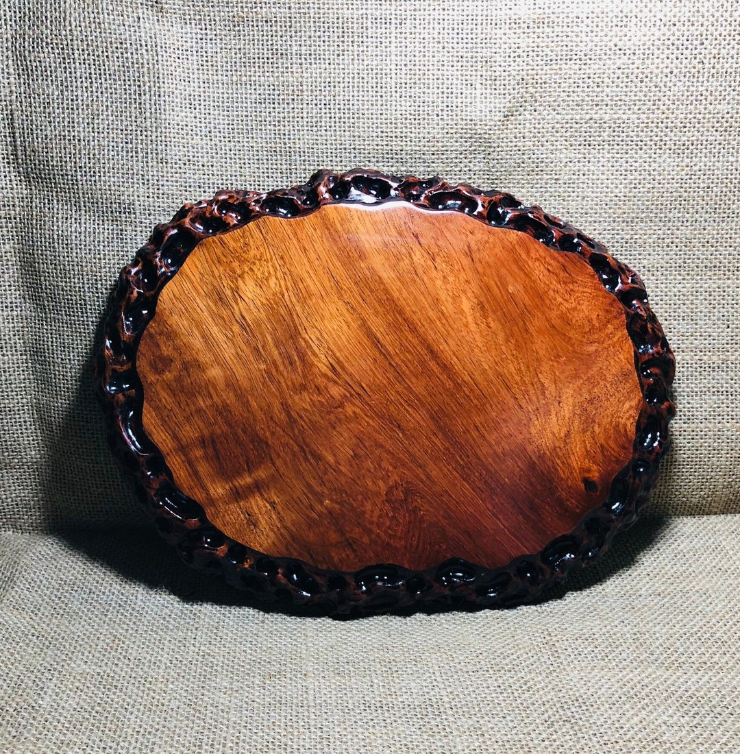 Oval Wooden Stand With Padauk , Pattern Sculpture Handmade, Wooden ...