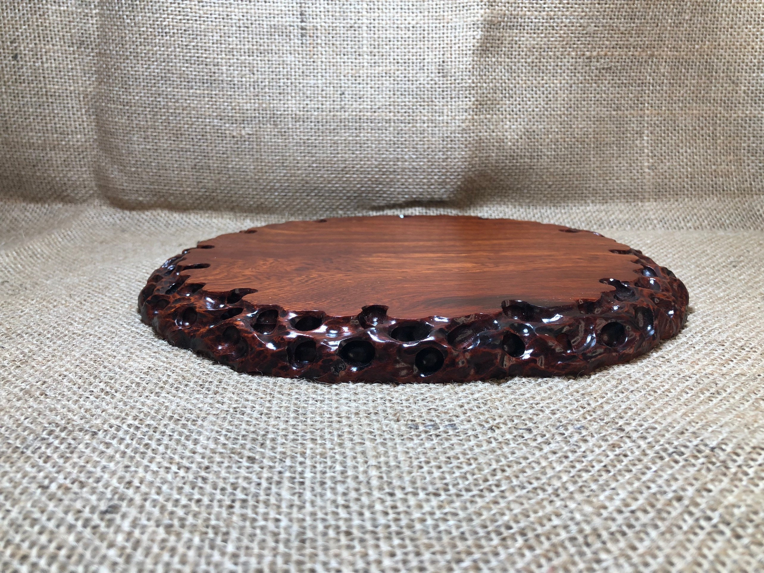 Round Wooden Stand With Padauk Wood , Pattern Sculpture Handmade ...