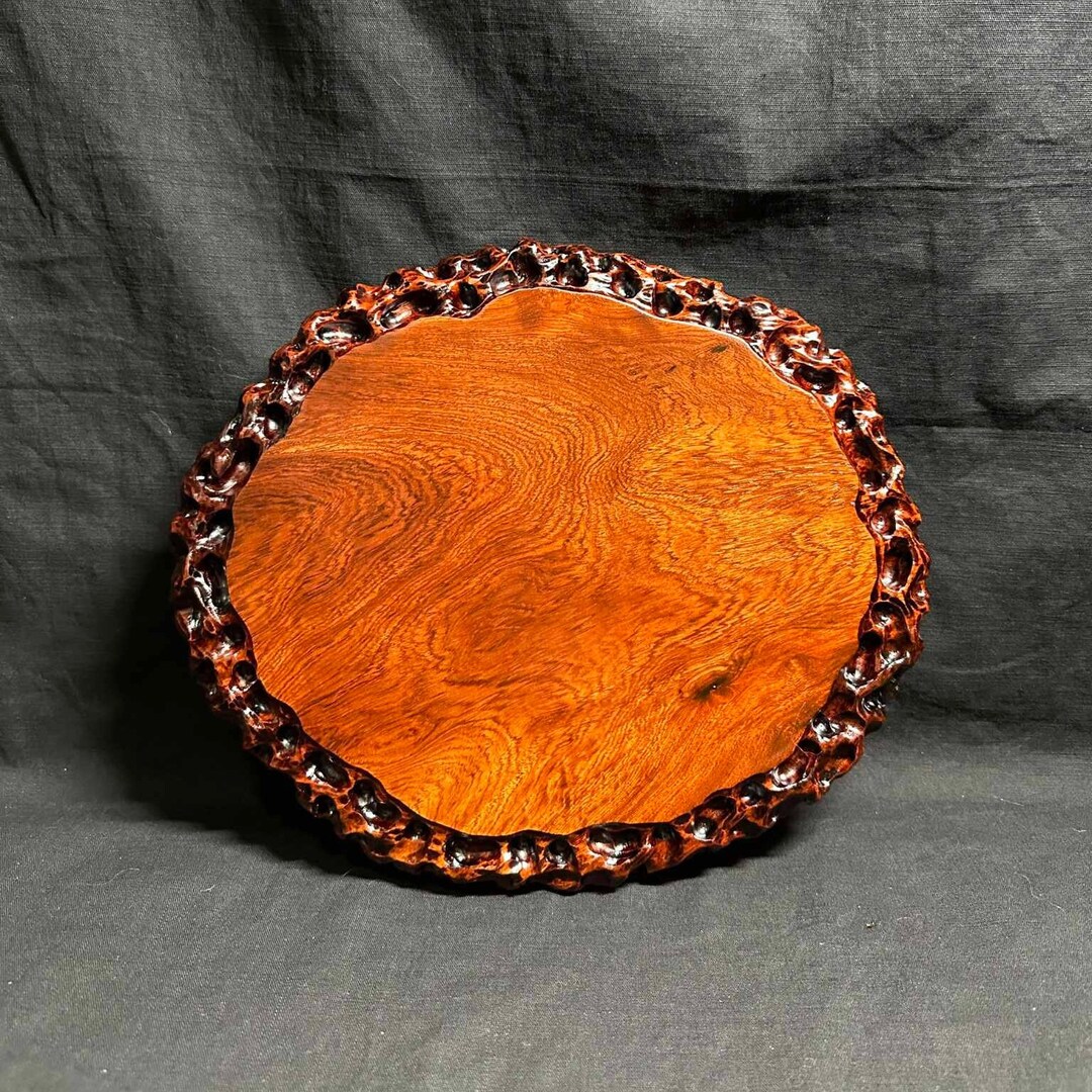 Oval Solid Wooden Base With Padauk , Pattern Sculpture Handmade, Wooden ...