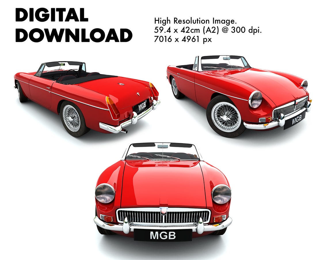 MGB Roadster Car Poster Illustration to Print Wall Art. Classic British ...