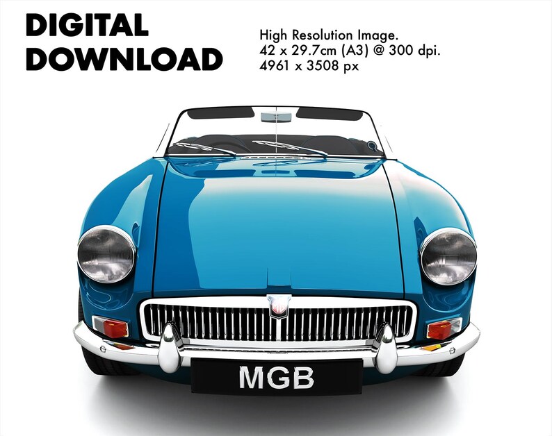 MGB Roadster Car Poster Illustration to Print Wall Art. Classic British ...