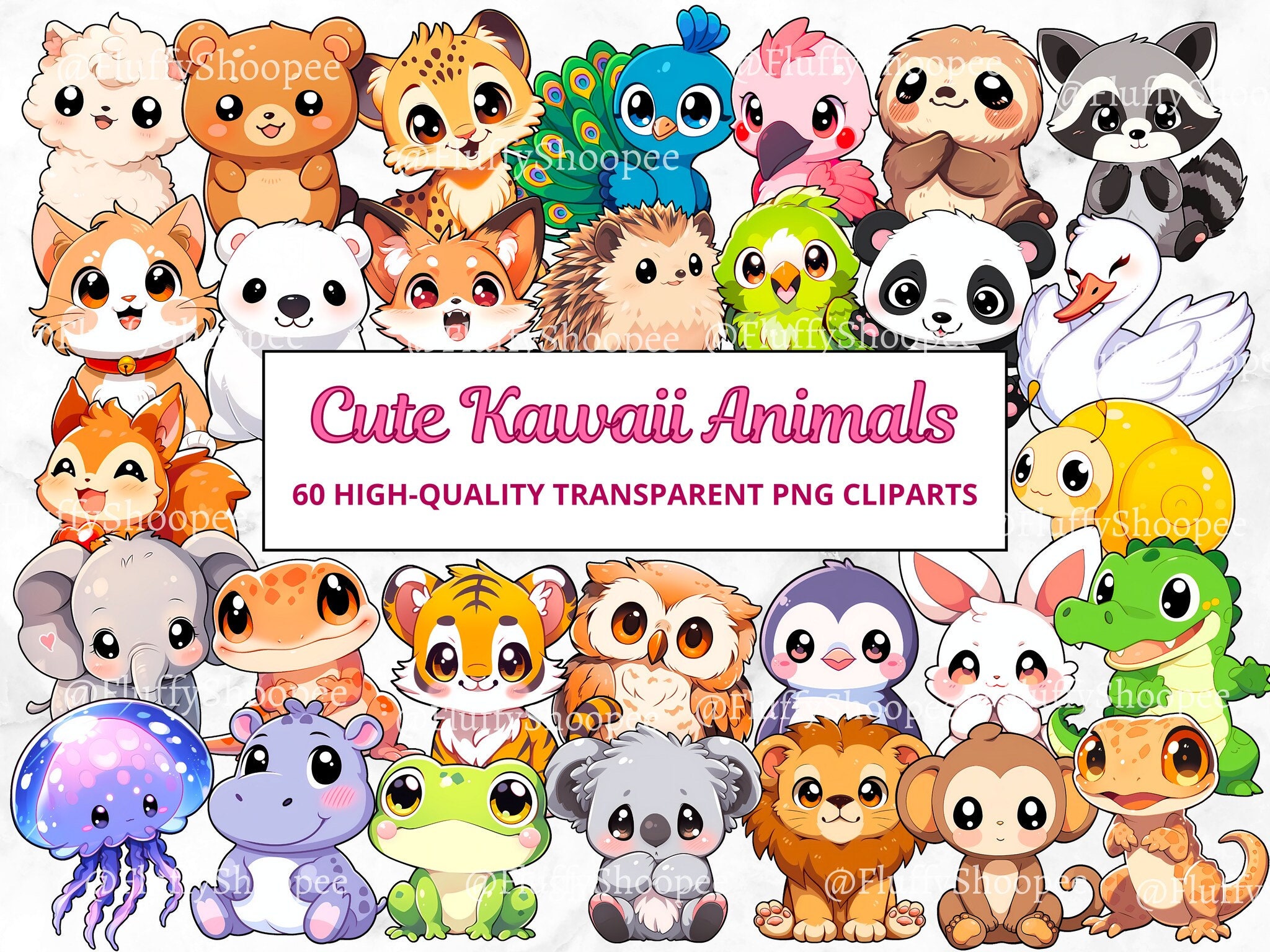 Cute Animals Clipart Woodland, Farm, Safari Animals PNG Graphics for ...