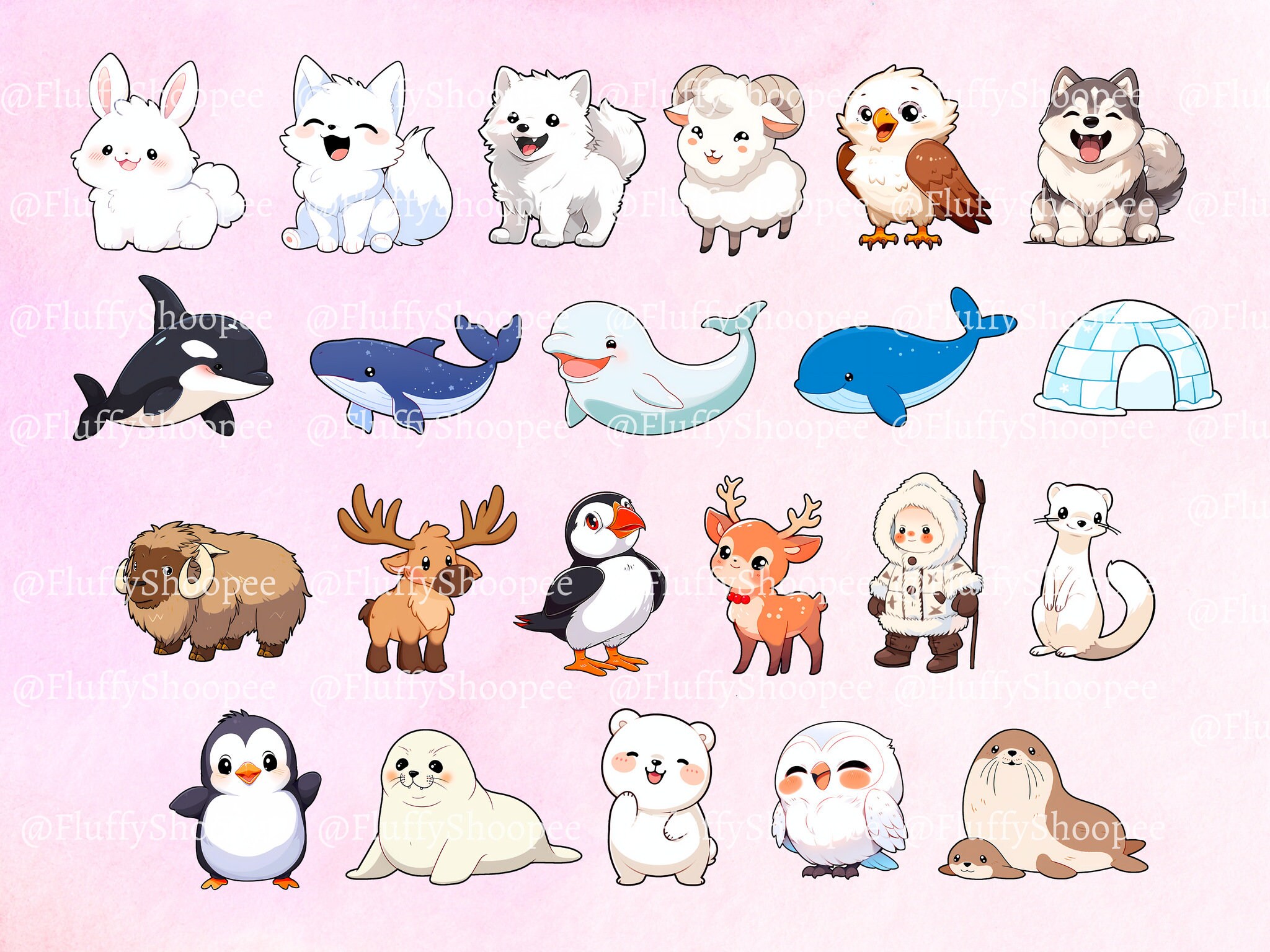 Cute Arctic Animals Clipart winter Wonderland Illustration graphics ...