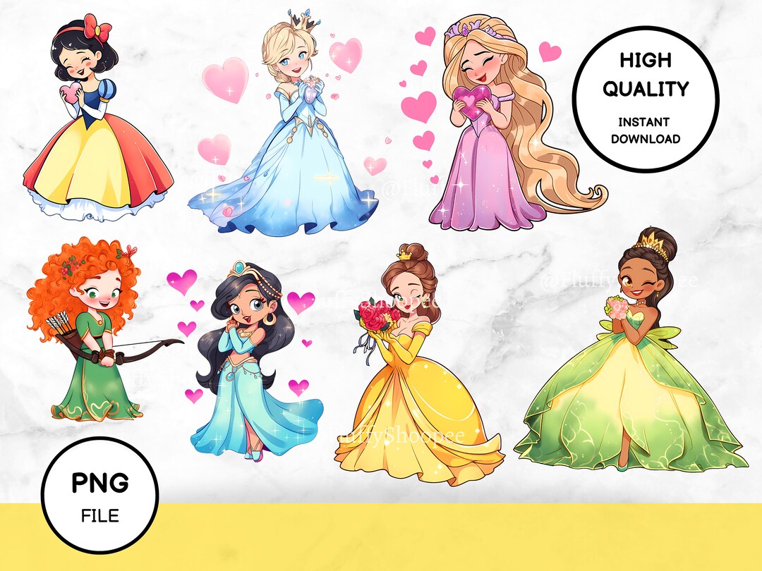 Set of Cute Valentines Princesses PNG Lovely Digital Graphics ...