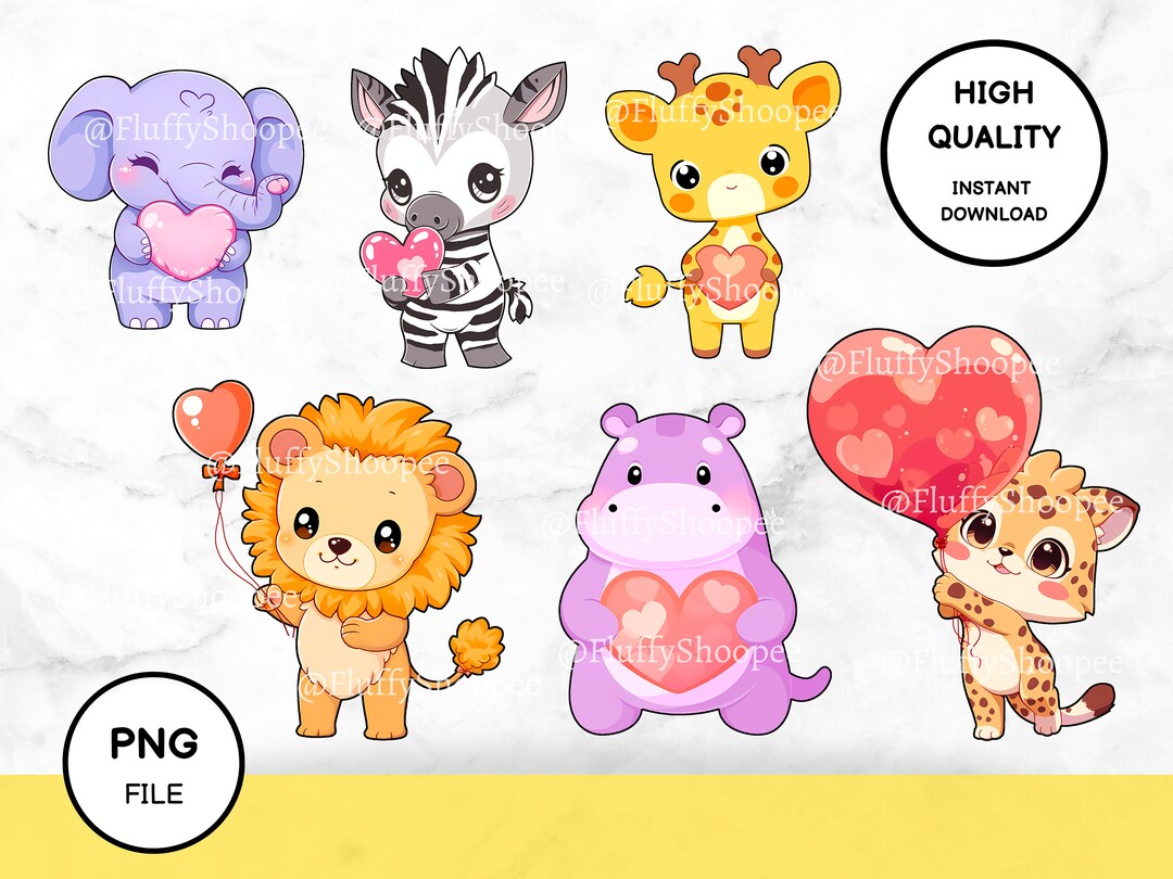Cute Valentines Animals Clipart - Bundle of High Quality PNG - Digital ...
