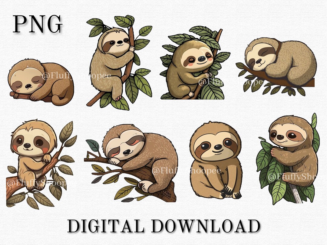 Bundle of Sloths PNG Happy Sad and Sleeping Adorable Animal - Etsy