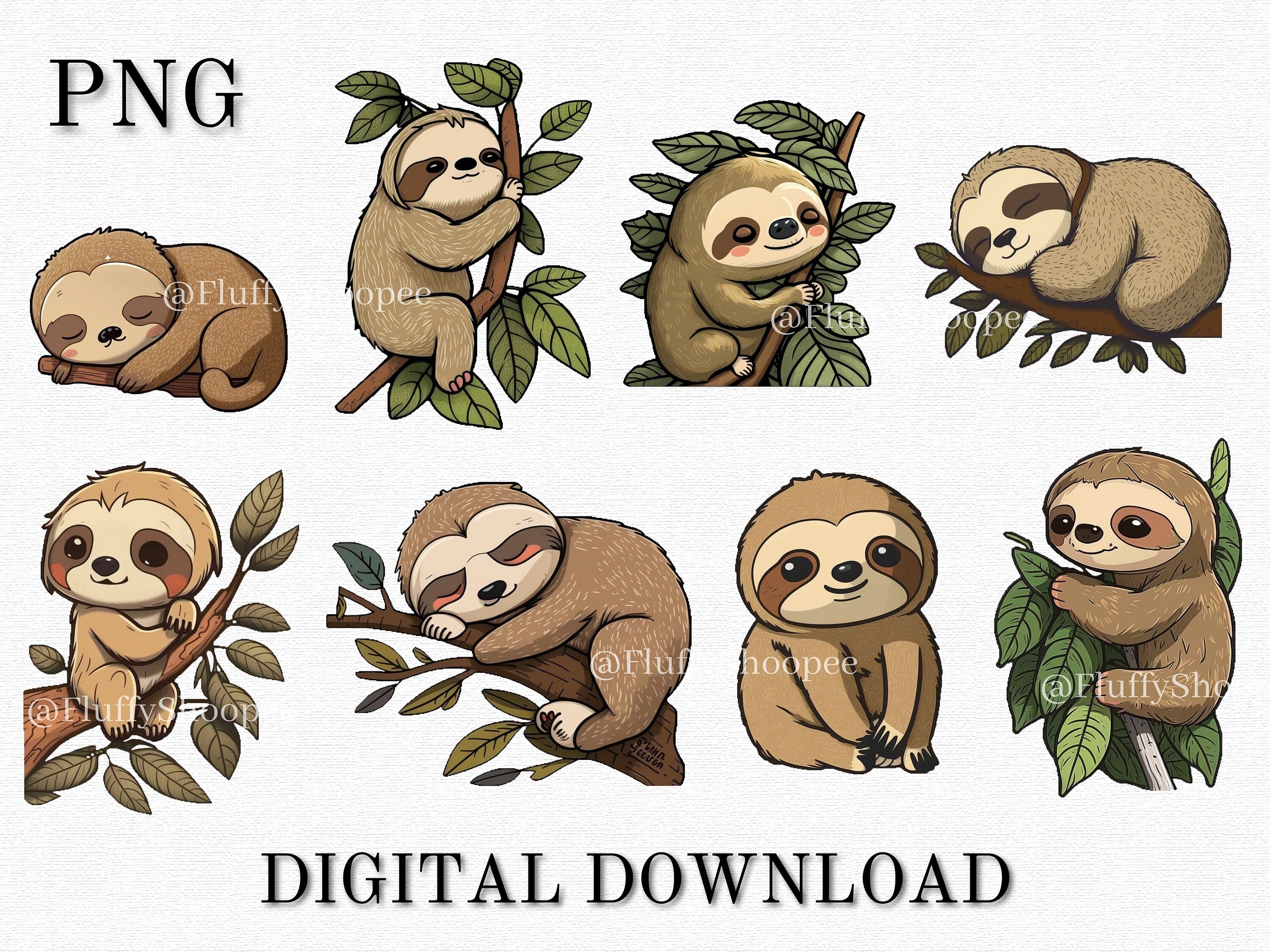 Bundle of Sloths PNG Happy Sad and Sleeping Adorable Animal - Etsy