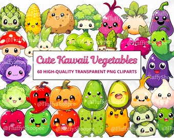 27 Cute Kawaii Vegetables Clipart - Kawaii Food Bundle -clipart - Cute ...